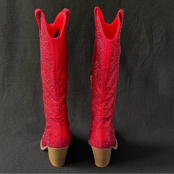 Forever 21 | Shoes | Forever River Ii Ruby Red Rhinestone Tall Cowboy ...